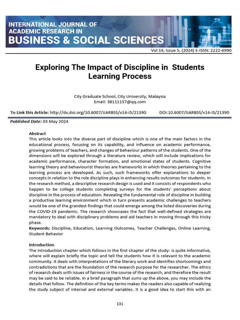 Exploring The Impact of Discipline in Students Learning Process | PDF ...