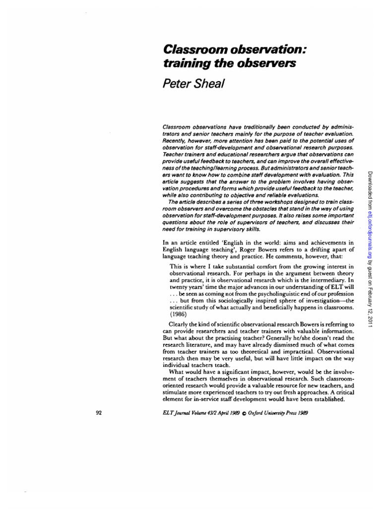 Classroom Observation | PDF | Teachers | Evaluation