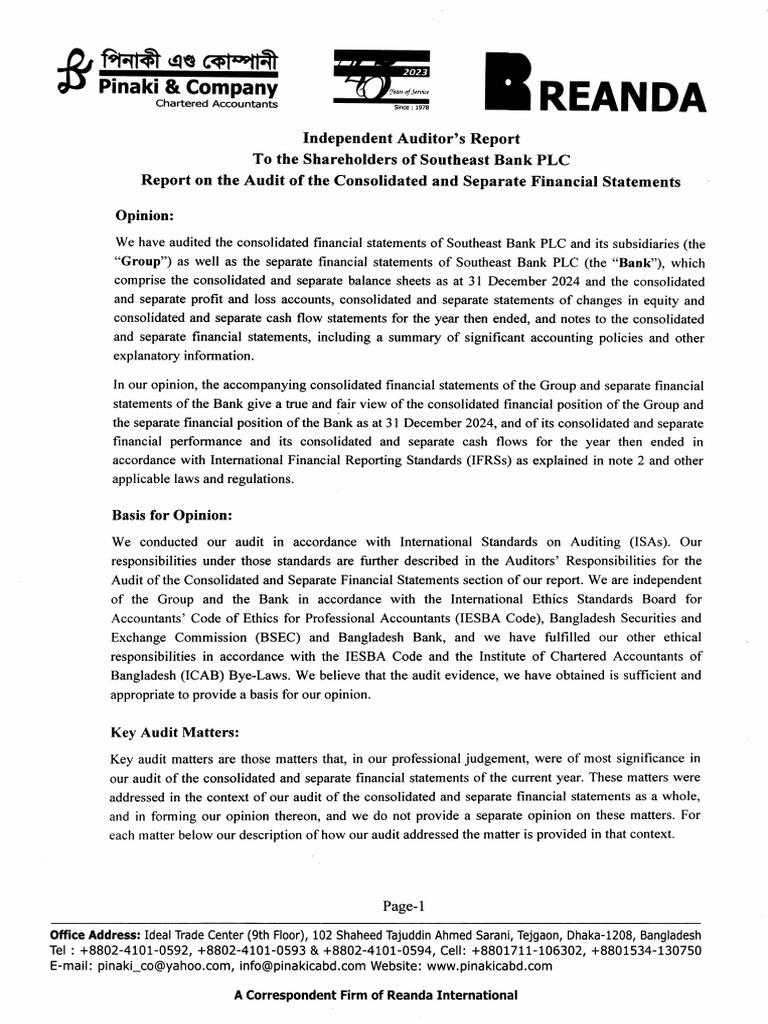 Southeast Bank Financial Statements as on 31 December 2024 | PDF ...