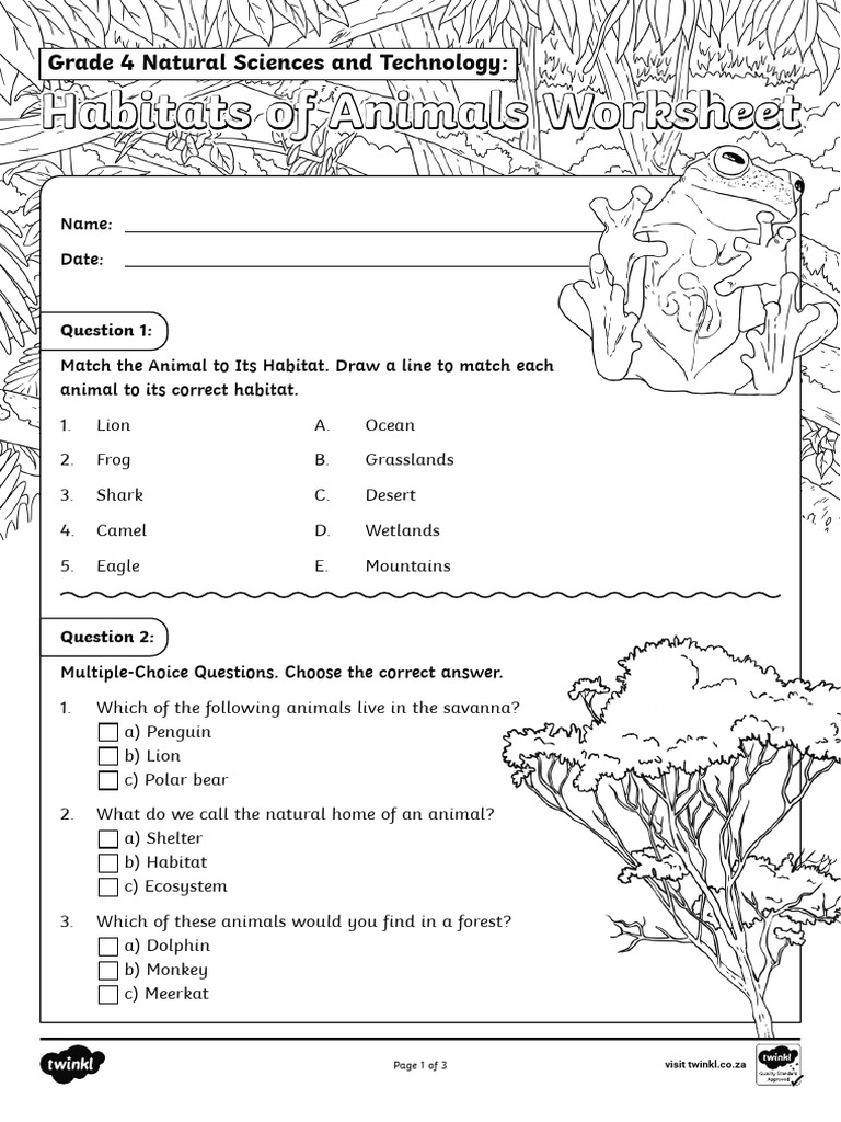 Za NST 1736151221 Habitats of Animals Differentiated Activity Sheet ...