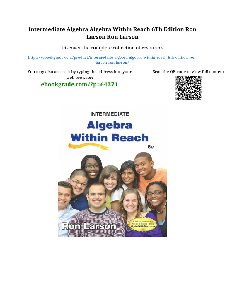 Intermediate Algebra Algebra Within Reach 6th Edition Ron Larson Ron ...