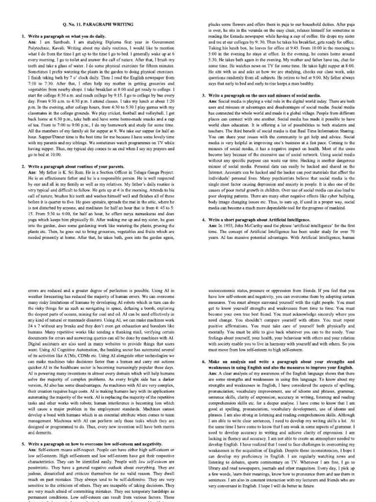 Paragraph & Instructions Notes | PDF