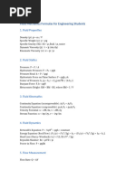 Fluid Mechanics Formula Cheat Sheet | PDF