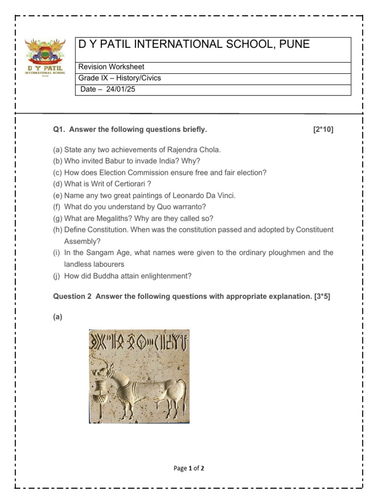 Grade 9 History Practice Worksheet | PDF