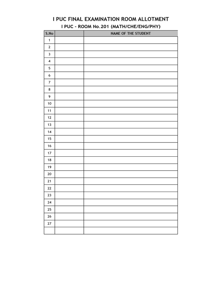 i Puc Math-che-Eng-phy - Final Exam Rooms Allotment | PDF