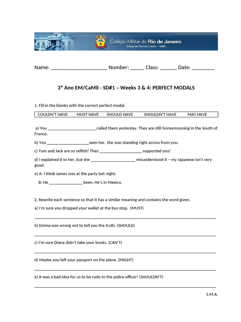Perfect Modals Exercise | PDF