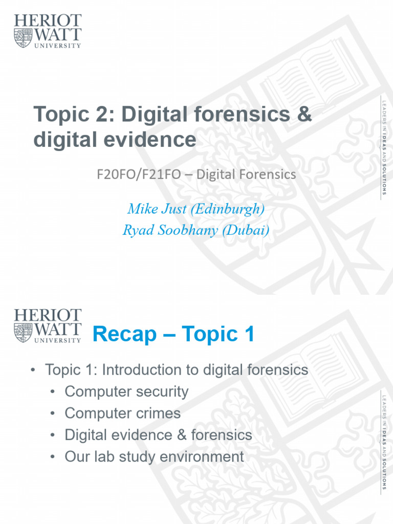 Lecture Topic 2 - DF & Digital Evidence - 2025 - 26 | PDF | Digital ...