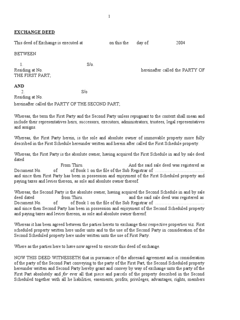 Deed of Exchange | PDF | Deed | Land Lot