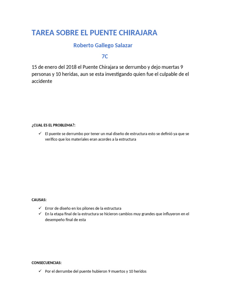 Tarea Sobre El Puente Chirajara | PDF