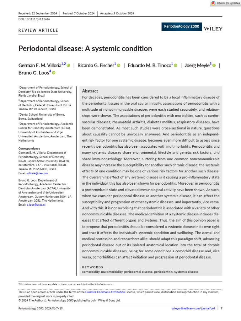 Periodontal Disease. A Systemic Condition | PDF | C Reactive Protein ...