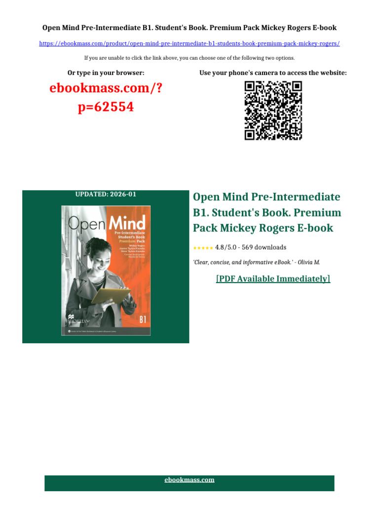 Open Mind Pre-Intermediate B1. Student's Book. Premium Pack Mickey ...