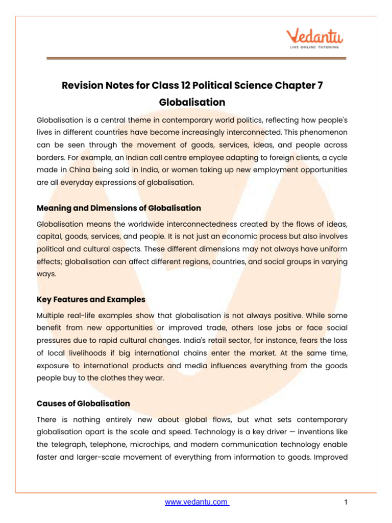Revision Notes Class 12 Political Science Chapter 7 2025-26 Free PDF ...