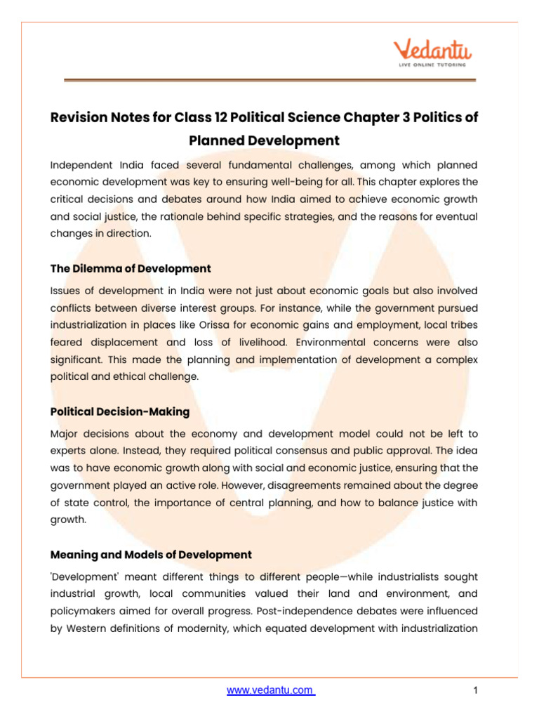 Revision Notes Class 12 Political Science Chapter 3 2025-26 Free PDF ...