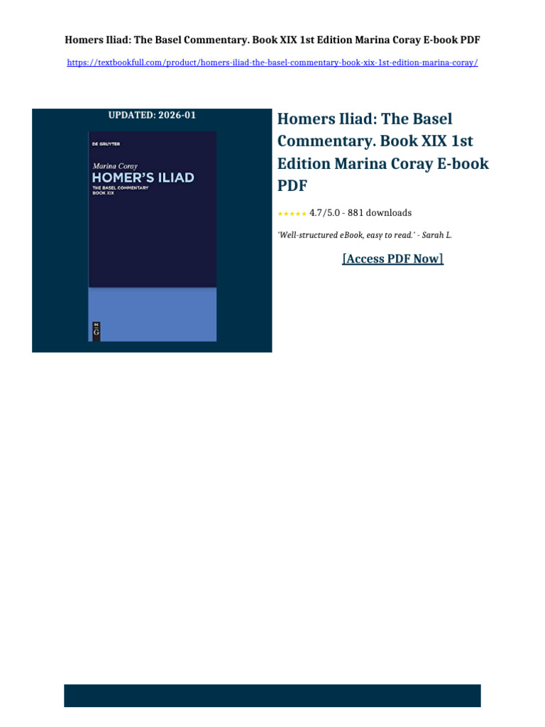 Homers Iliad: The Basel Commentary. Book XIX 1st Edition Marina Coray ...