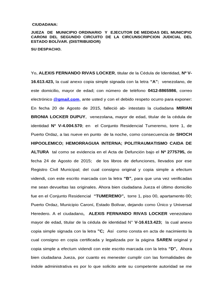 Declaracion de Herederos Universales Alexis Rivas | PDF | Gobierno