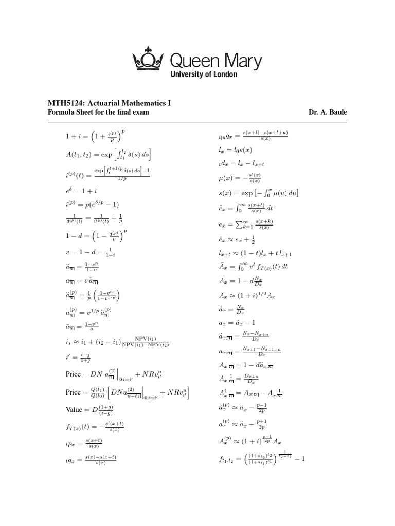 Actuarial Formulas | PDF