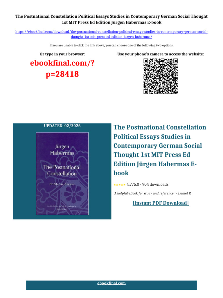 The Postnational Constellation Political Essays Studies in Contemporary ...