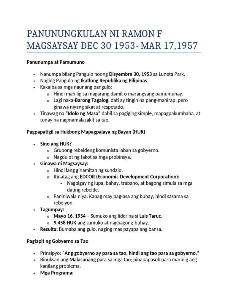 Panunungkulan Ni Ramon f Magsaysay Dec 30 1953 | PDF