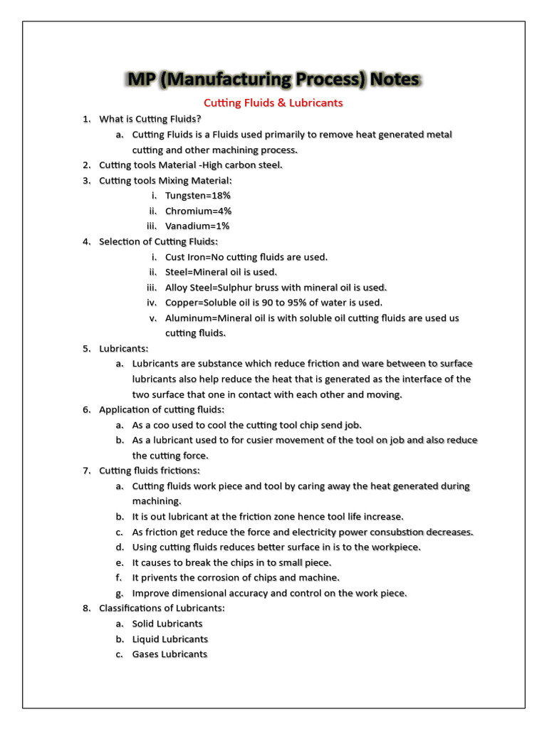 MP (Manufacturing Process) Note | PDF