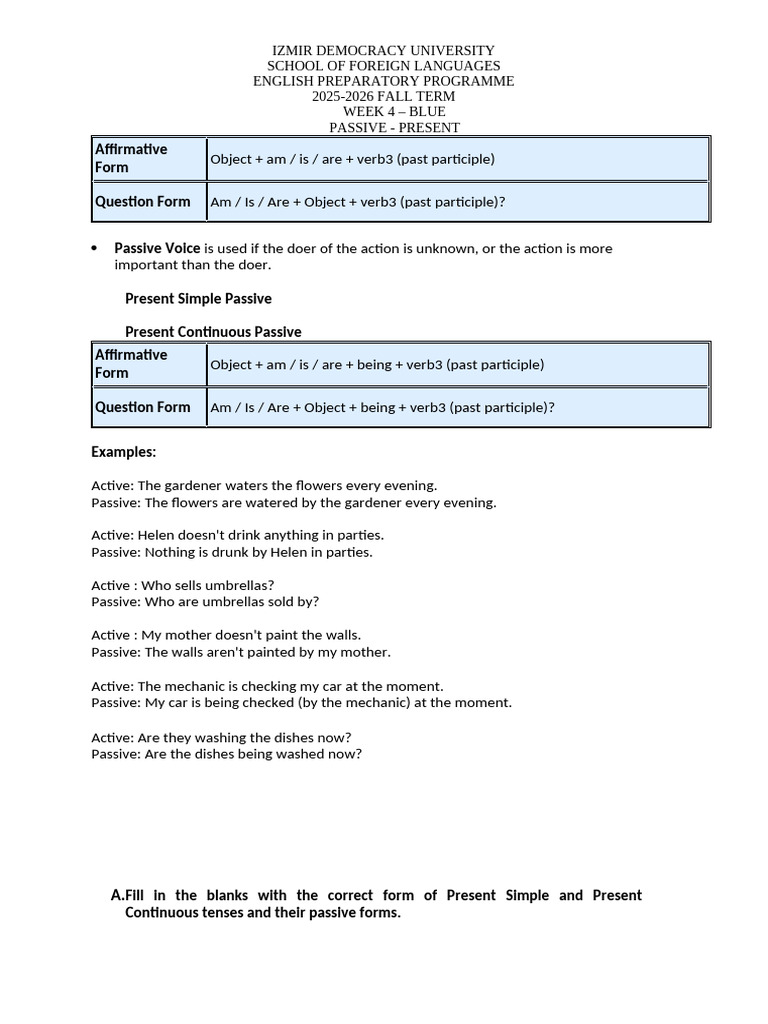 Passive Present - Study Material & Exercises | PDF | Dairy