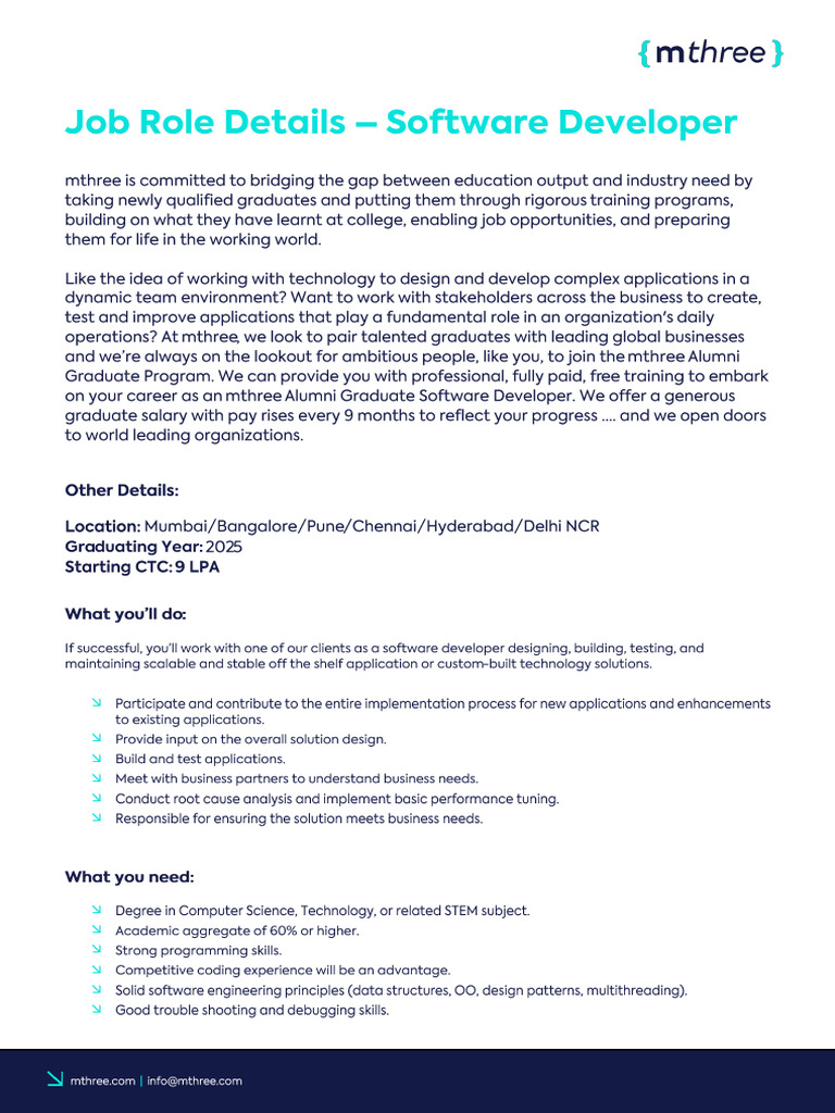 Mthree - Job Role Details-Software Development-2024 | PDF