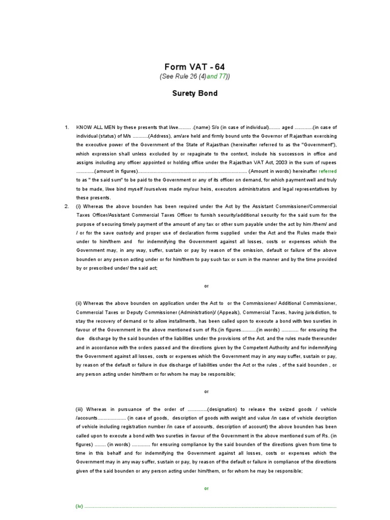 Vat 64 | PDF | Surety Bond | Indemnity
