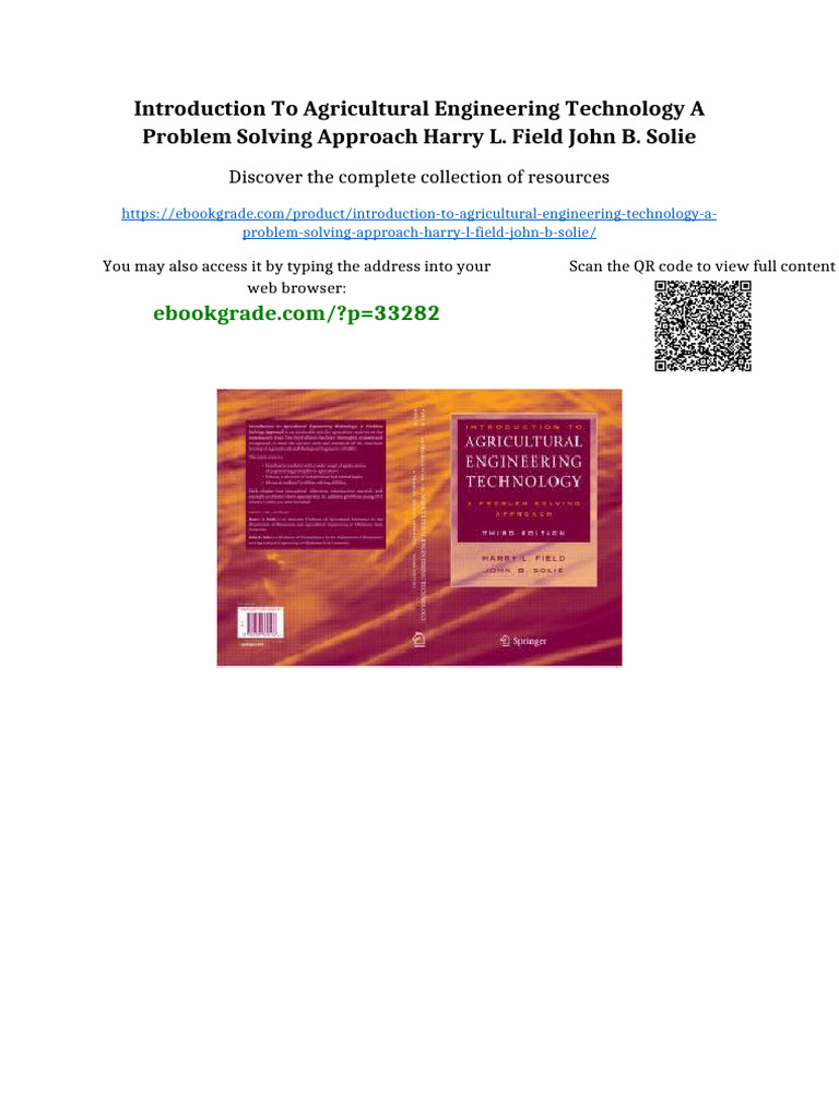Introduction to Agricultural Engineering Technology A Problem Solving ...