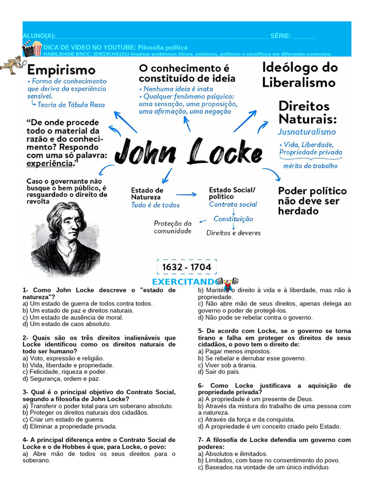 AULA 07,08 - ATIVIDADE SOBRE JOHN LOCKE e Russeau | PDF | Estado | John ...