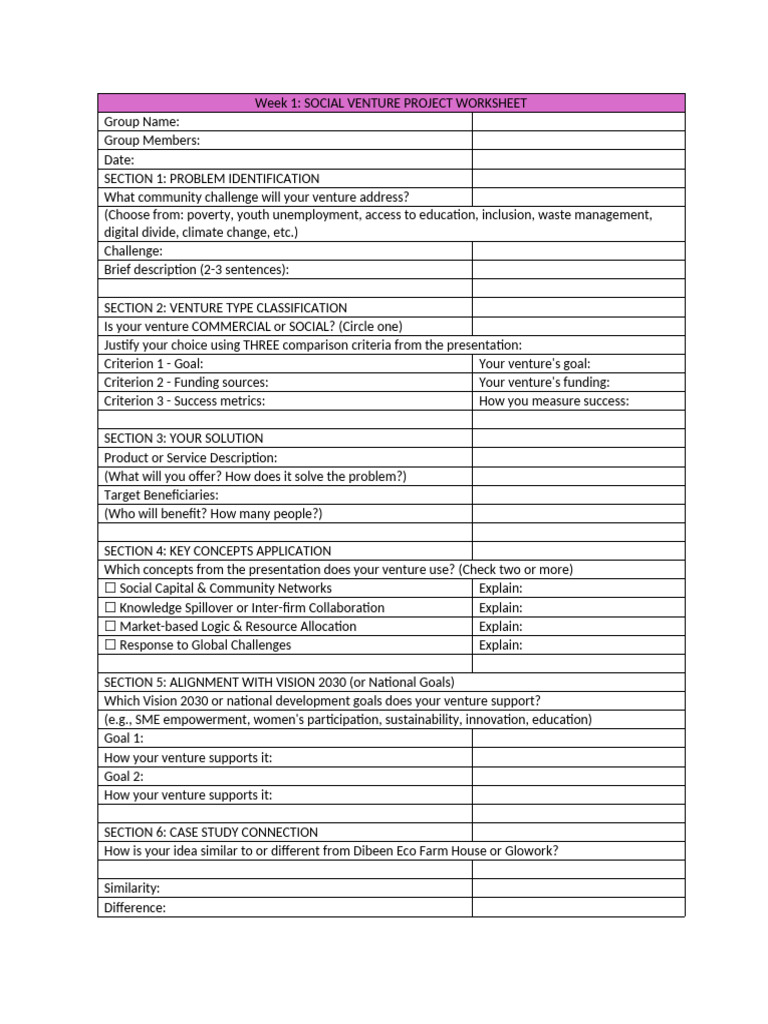 Social Venture Worksheet | PDF