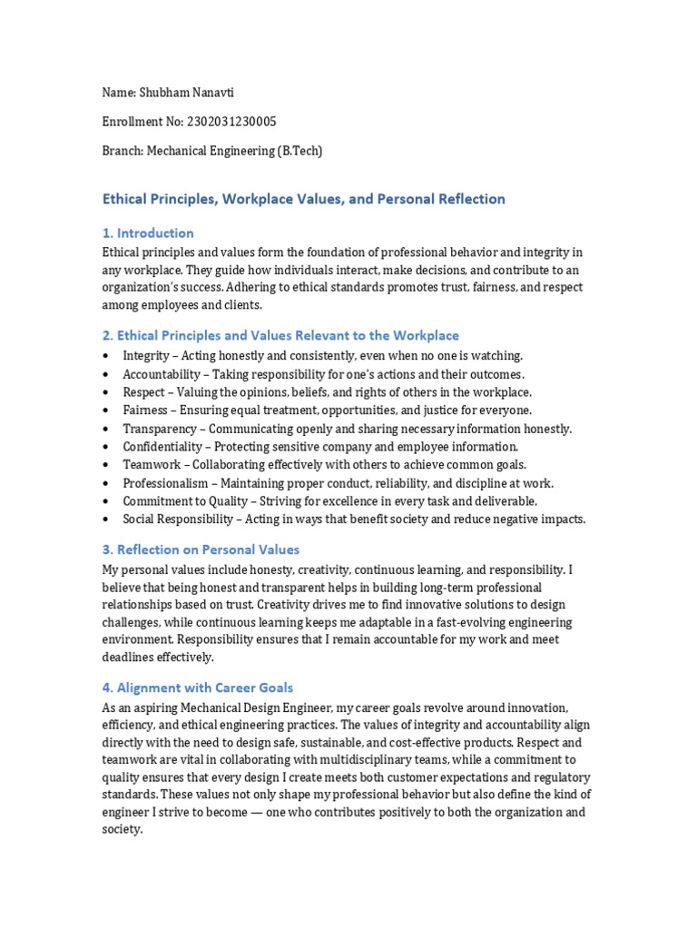 Ethical Principles and Personal Values | PDF | Value (Ethics) | Integrity