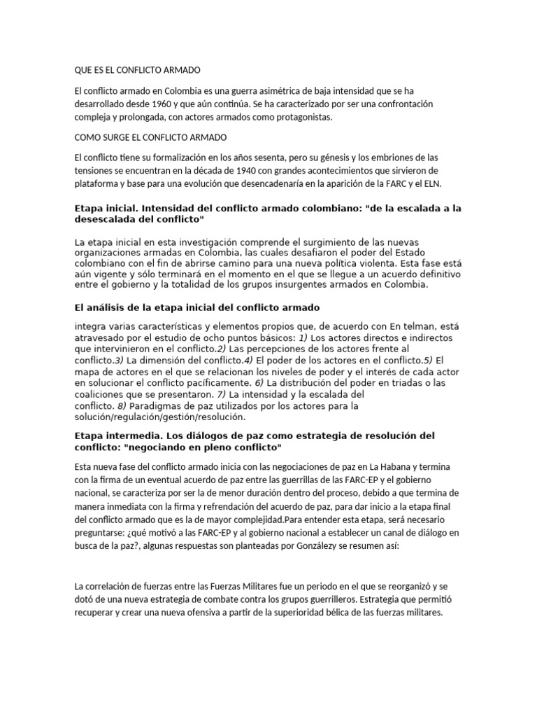 Que Es El Conflicto Armado | PDF | Guerra de guerrillas | Paz