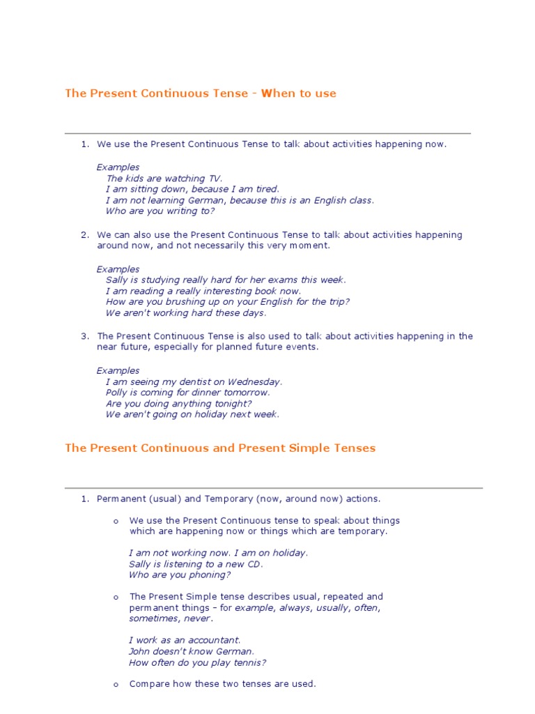The Present Continuous Tense | PDF | Grammatical Tense | Phrase