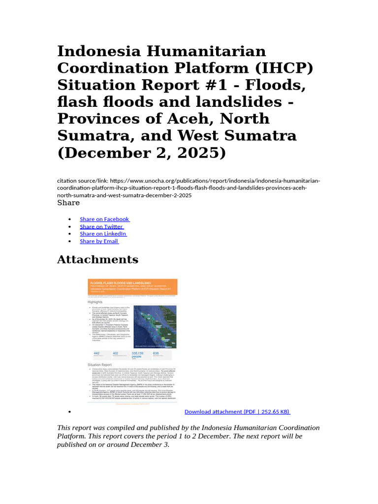 Indonesia Humanitarian Coordination Platform (IHCP) Situation Report #1 ...