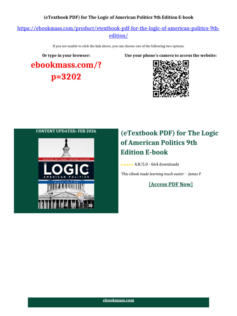 (eTextbook PDF) for The Logic of American Politics 9th Edition ebook ...