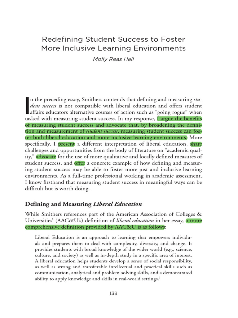 Hall--2019--Redefining Student Success to Foster More Inclusive .PDF ...
