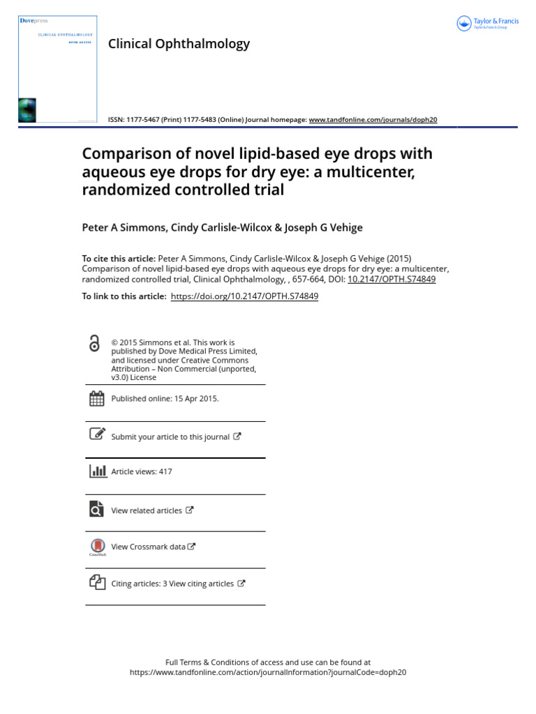 Comparison of Novel Lipid-based Eye Drops With Aqueous Eye Drops for ...
