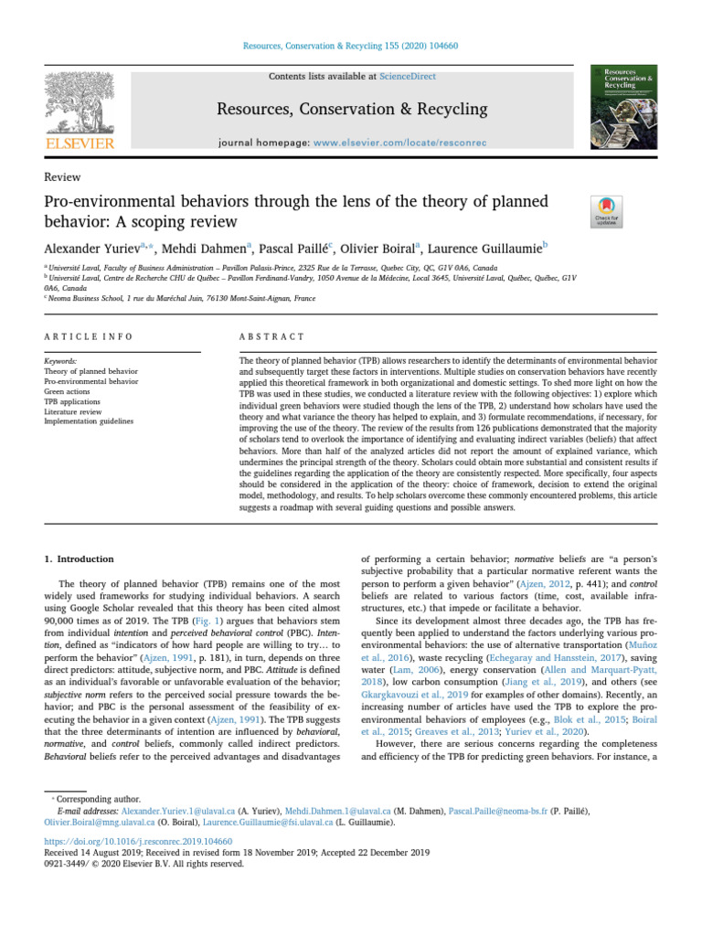 2020. Yuriev, Et Al. Pro-Environmental Behaviors Through the Lens of ...