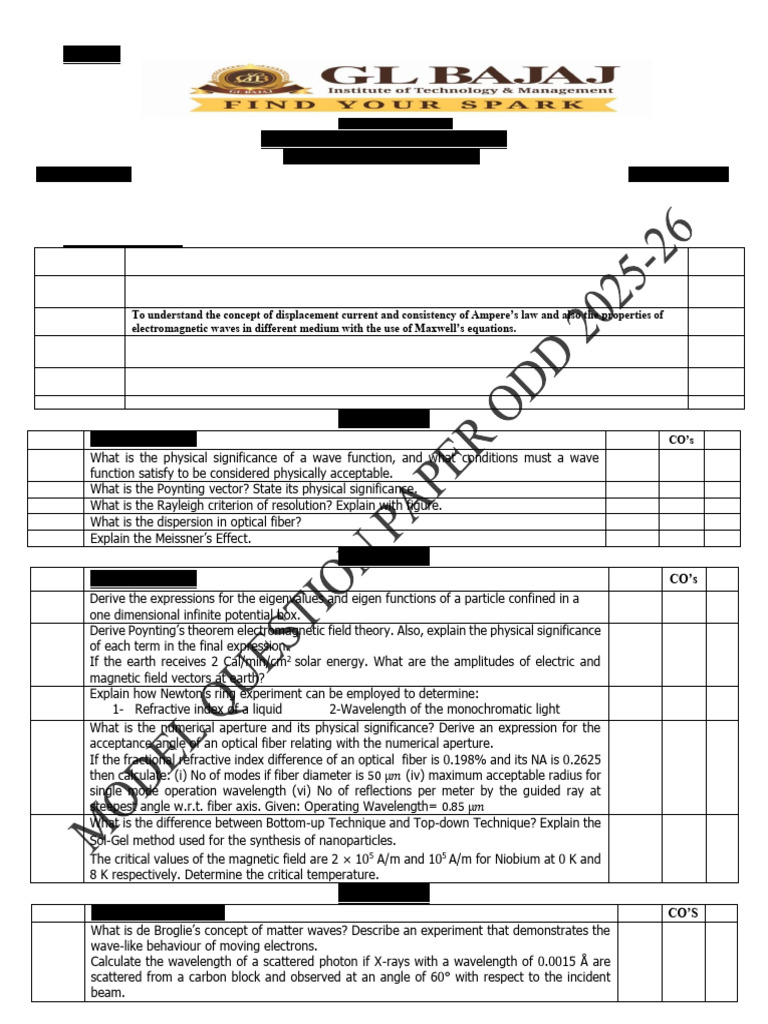 Model Question Paper Make-Up Odd 2025-26 | PDF | Waves ...