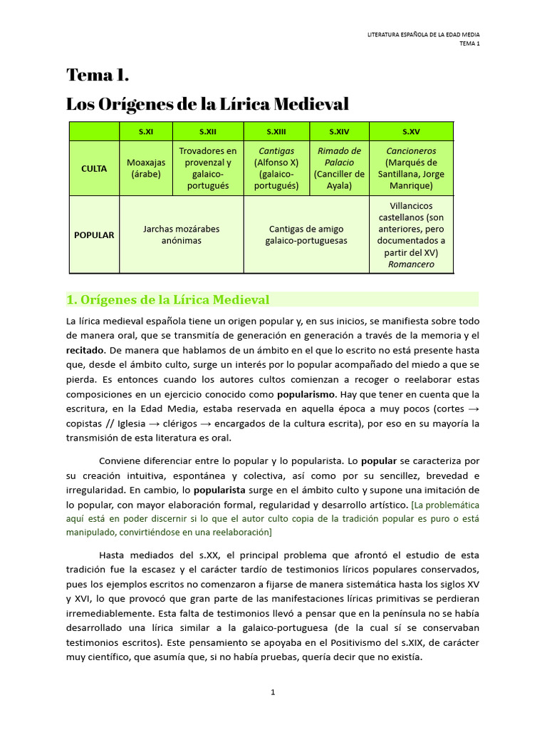 Tema 1 - Lit - Medieval | PDF | Metro (poesía)