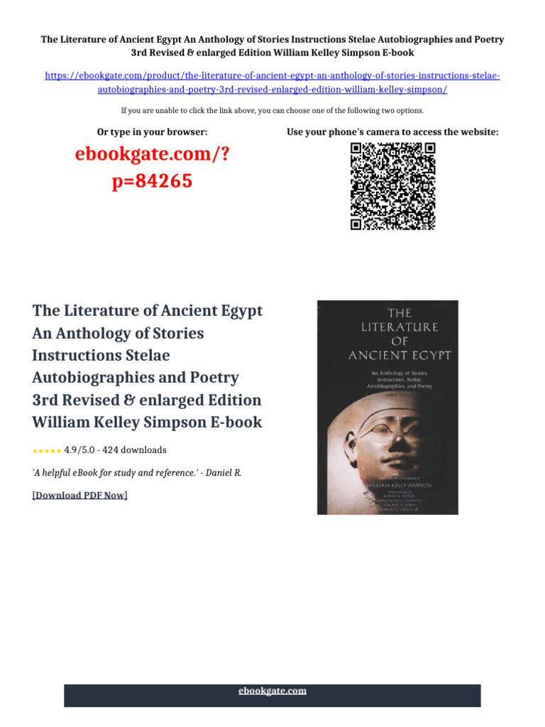 The Literature of Ancient Egypt An Anthology of Stories Instructions ...