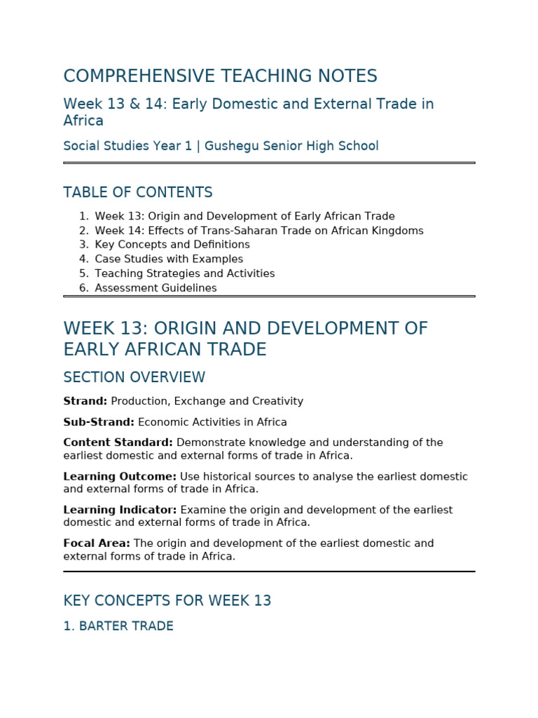 Week 13 14 Comprehensive Teaching Notes Early African Trade | PDF ...
