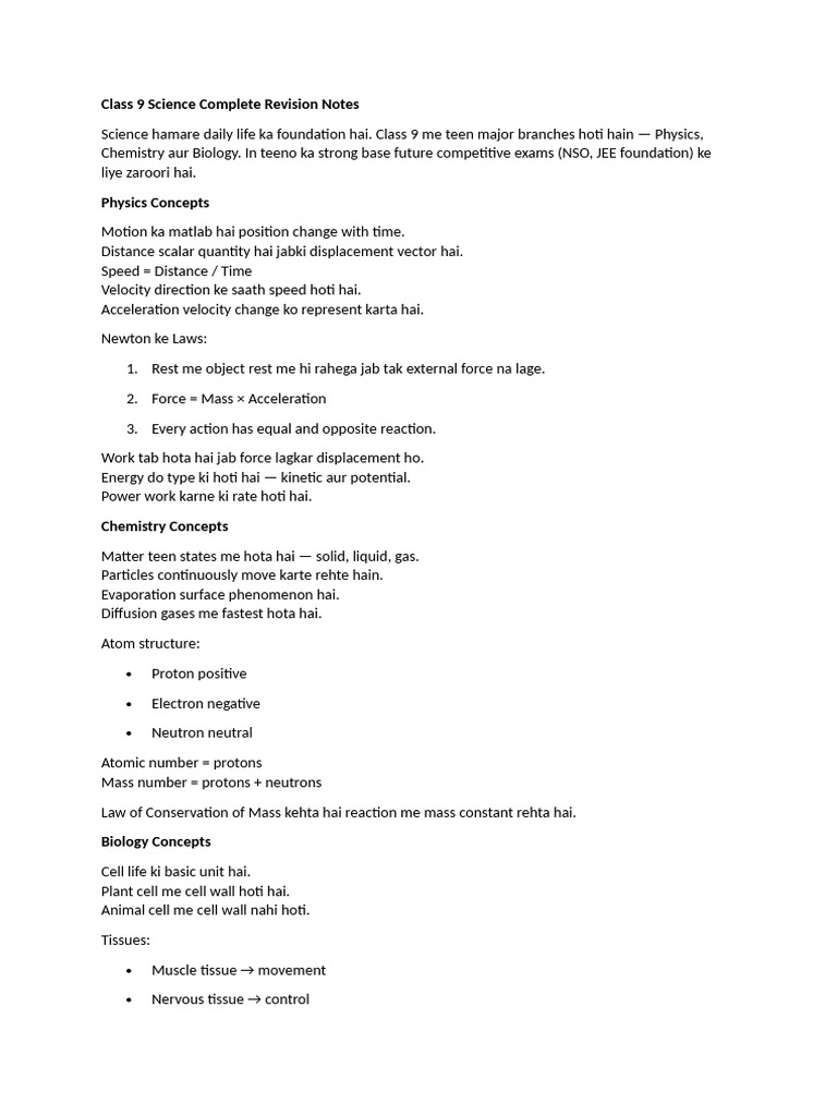 Class 9 Science Complete Revision Notes | PDF