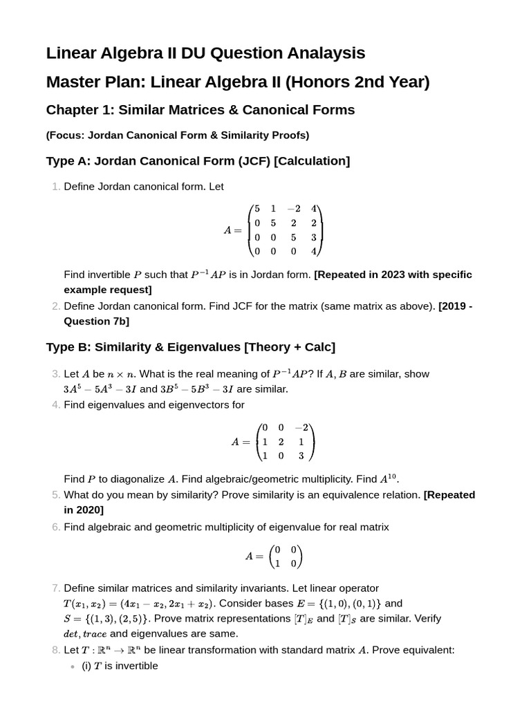 Linear Algebra II DU Question Analaysis | PDF | Matrix (Mathematics ...