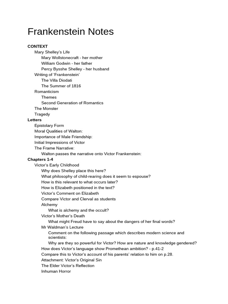 Frankenstein Notes | PDF | Frankenstein | Mary Shelley