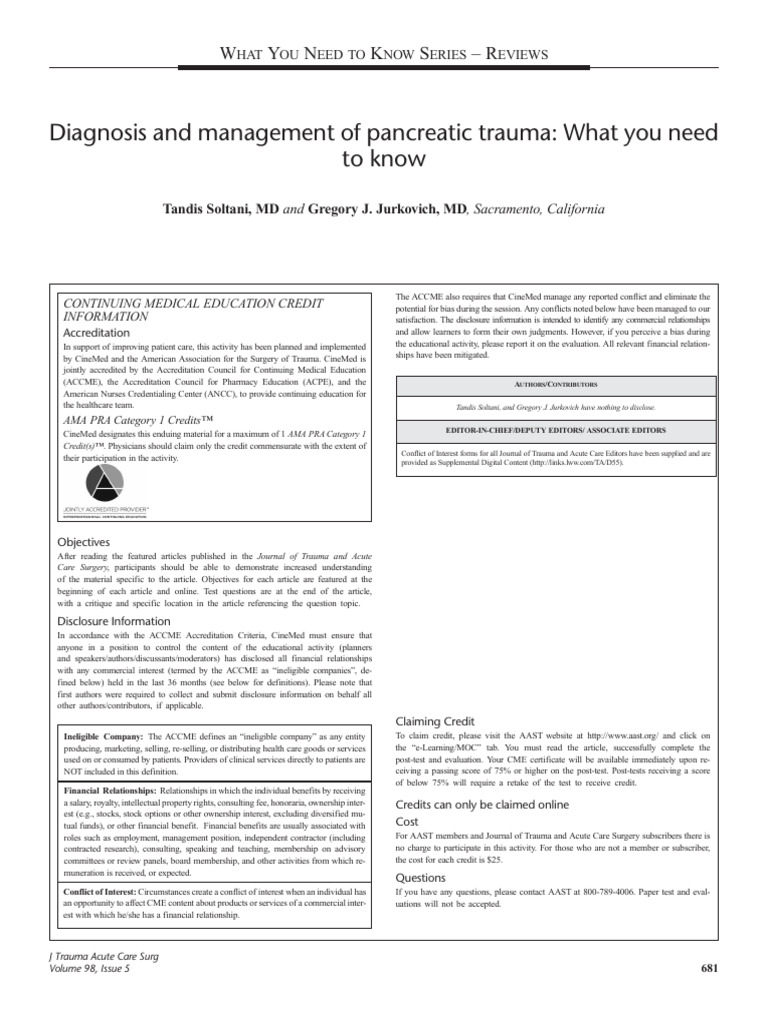 Diagnosis and Management of Pancreatic Trauma .2 | PDF | Pancreas ...