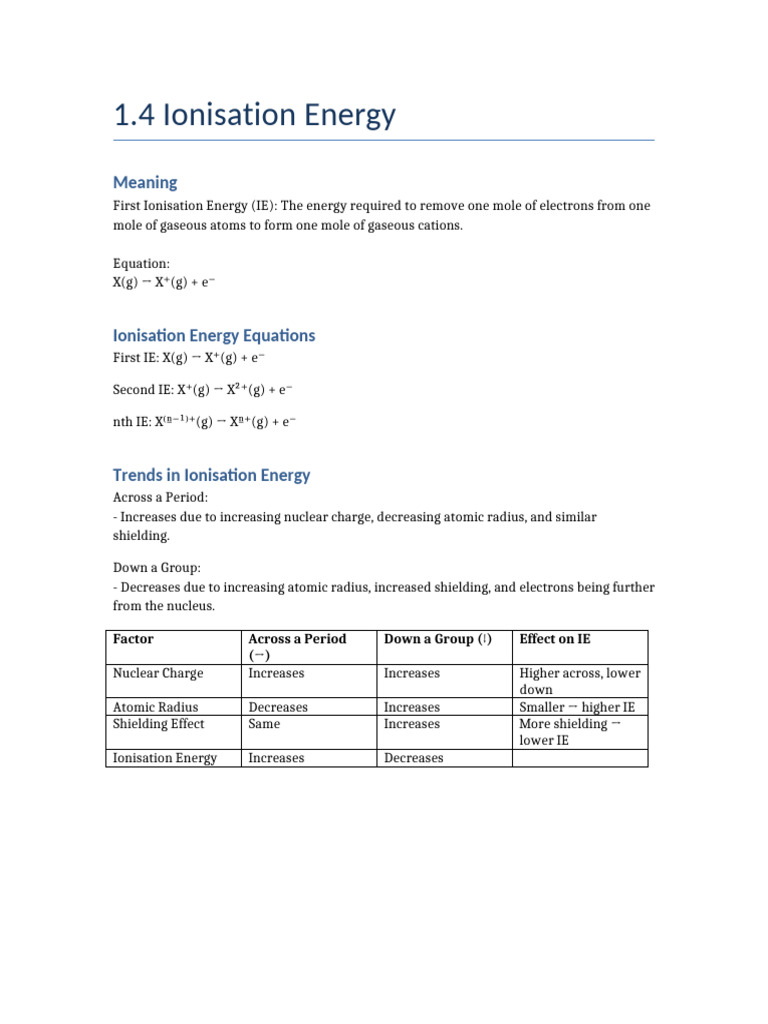 Ionisation Energy Notes | PDF | Electron | Atomic Orbital