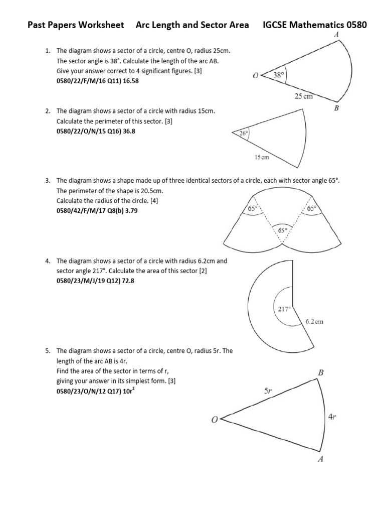 20e Arc Length and Sector Area | PDF | Area | Circle