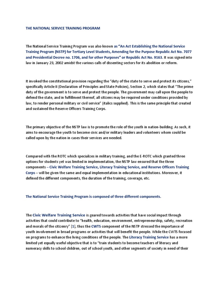 National Service Training Program Overview | PDF | Finance & Money ...