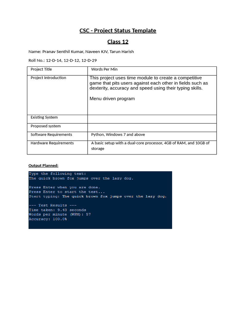 CSC-Project Completion Status Template 2 | PDF