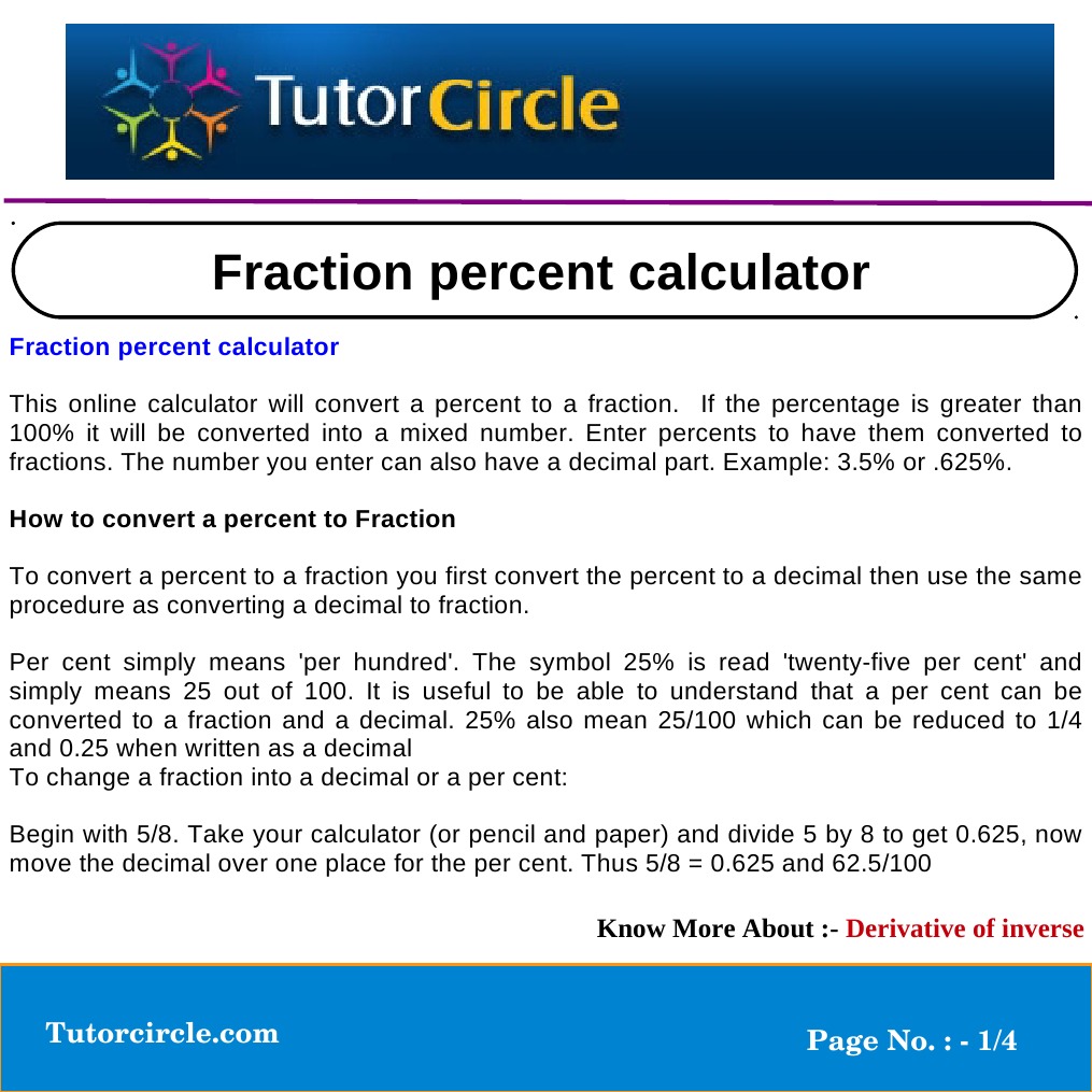 Fraction Percent Calculator | PDF | Fraction (Mathematics) | Percentage